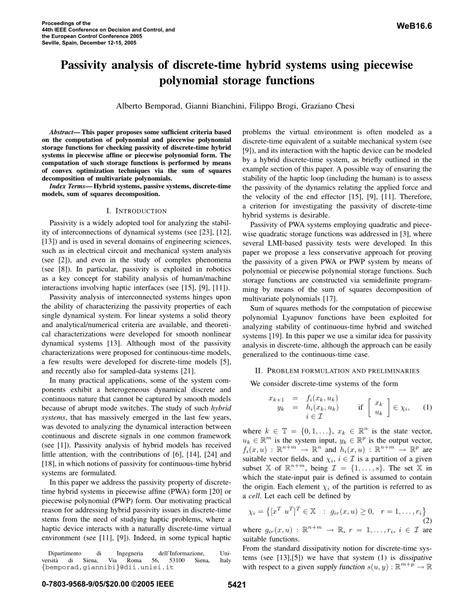 pdf passivity analysis of discrete time hybrid systems using piecewise polynomial storage