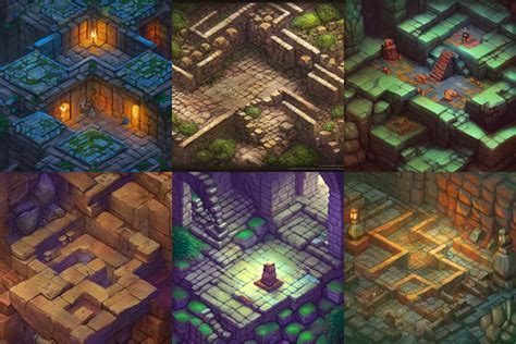 A Digital Painting Of An Isometric Stone Dungeon Tile Stable