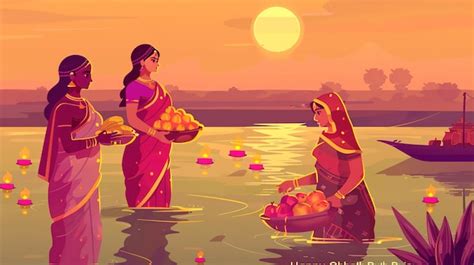 Illustration Of Happy Chhath Puja Holiday Background For Sun Festival