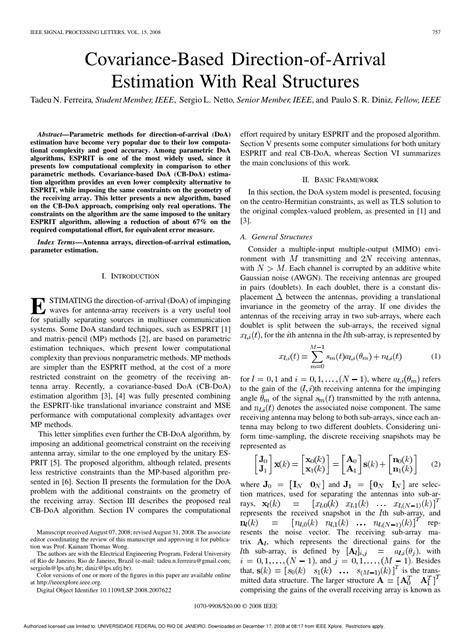 pdf covariance based direction of arrival estimation with real structures