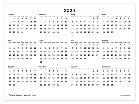 Kalender For Utskrift Ideell Nr 32 Michel Zbinden NO