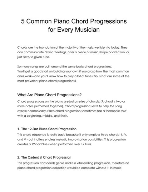 Ppt Common Piano Chord Progressions For Every Musician Powerpoint