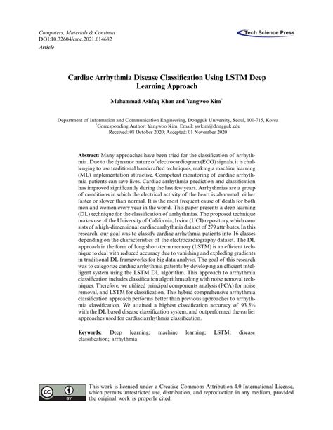 pdf cardiac arrhythmia disease classification using lstm deep learning approach