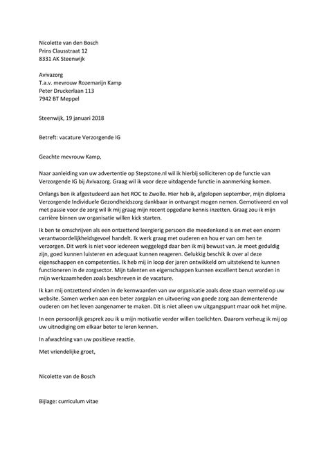 Sollicitatiebrief Verzorgende IG Zorg En Welzijn Motivatiebrief Topper