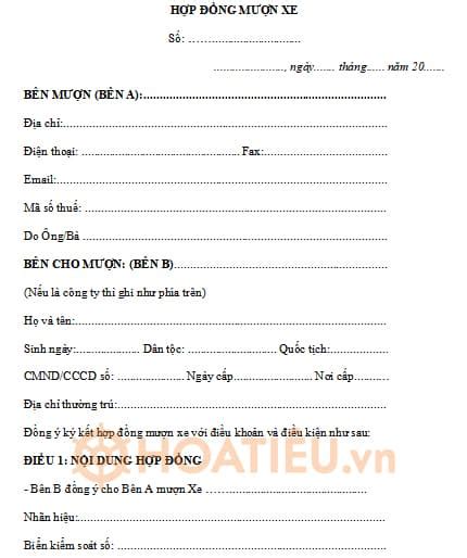 4 Mẫu hợp đồng mượn xe cập nhật mới nhất 2025 Hợp đồng cho mượn xe ô