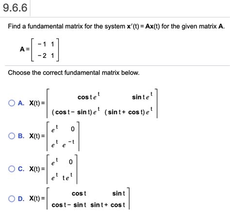 solved 9 6 6 find a fundamental matrix for the system