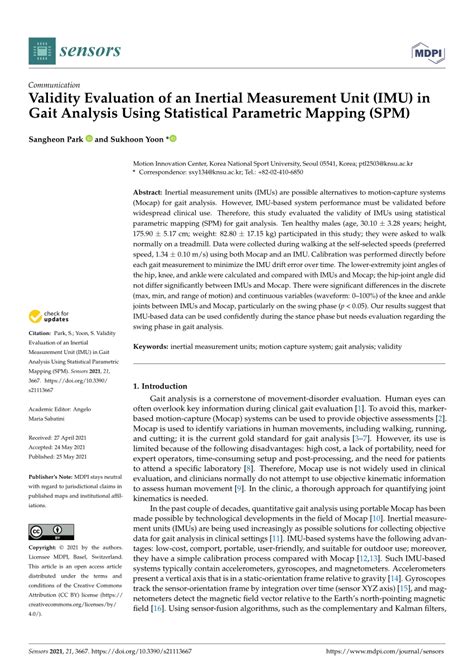 pdf validity evaluation of an inertial measurement unit imu in gait analysis using
