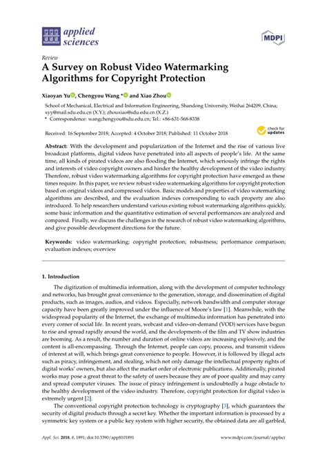 pdf a survey on robust video watermarking algorithms for copyright protection
