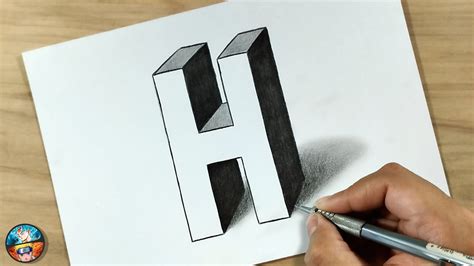 Como Dibujar la letra H en 3D ilusión óptica dibujos Drawing the