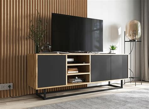 Szafka RTV Loft Industrialna Dąb wotan czarny MAT 150 cm z kolekcji