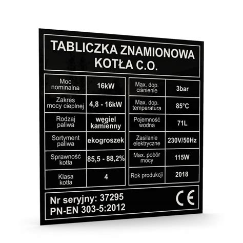 TABLICZKA ZNAMIONOWA NA PIEC KOCIOŁ GRZEWCZY C O 12126186516 Allegro pl