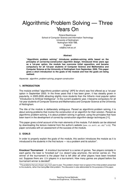 pdf algorithmic problem solving — three years on