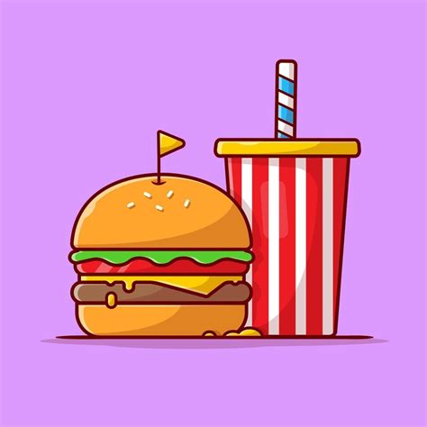 hamburgare och läsk tecknad vektor ikonillustration mat och dryck ikon