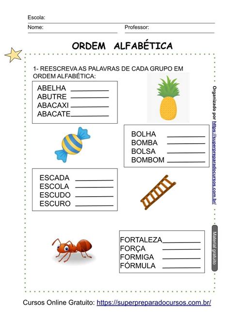 Atividades de Ordem Alfabética Simulados e Questões