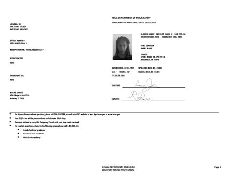 Texas Temp Drivers Permit Template Printable Temporary Texas Id