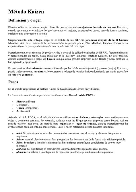 M Todo Kaizen M Todo Kaizen Definici N Y Origen El M Todo Kaizen Es