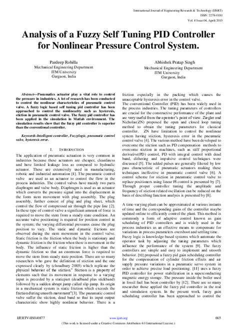pdf ijert analysis of a fuzzy self tuning pid controller for nonlinear pressure control system