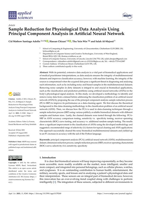 pdf sample reduction for physiological data analysis using principal component analysis in