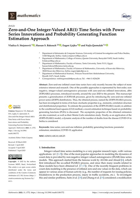 pdf zero and one integer valued ar 1 time series with power series innovations and