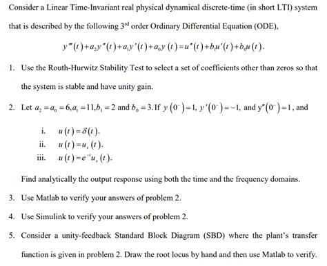 solved consider a linear time invariant real physical