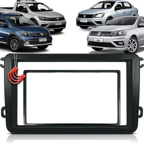 Moldura Painel Din Central Multimidia Dvd Mp Preta Volkswagen Vw Gol