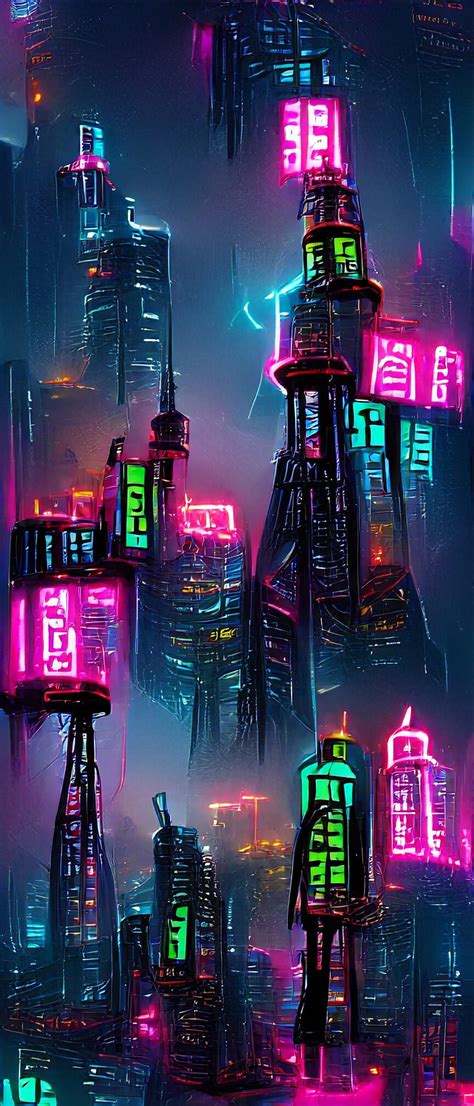 Cyber City Misty Neon World Cyberpunk Light AI HD Phone