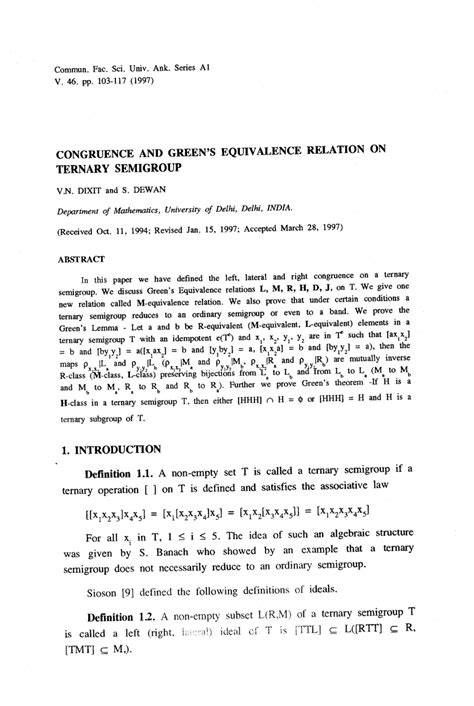 pdf congruence and green s equivalence relation on ternary semigroup