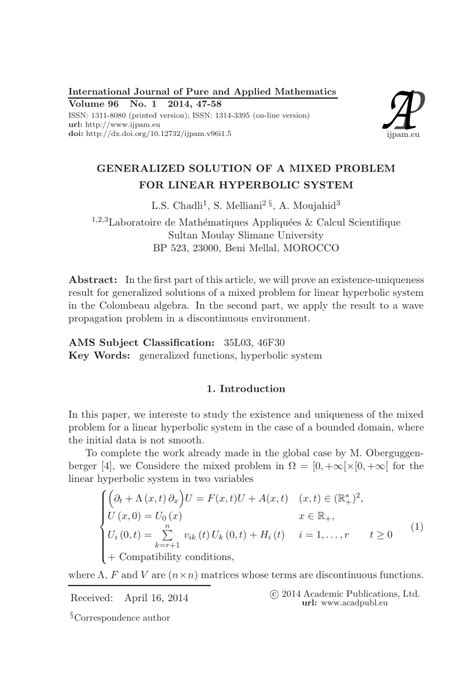 pdf generalized solution of a mixed problem for linear hyperbolic system