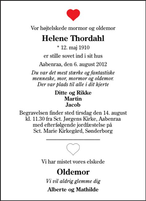 Helene Thordahl Dødsannoncer i Danmark