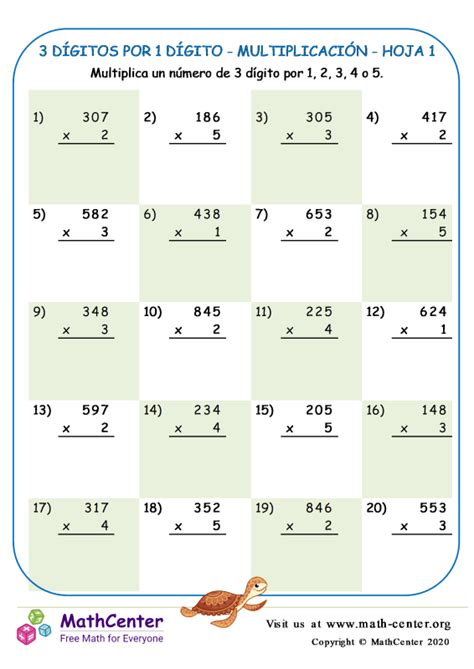 Tercer Grado Hojas de trabajo Multiplicación de Varias Cifras Math