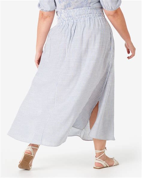 Riachuelo Saia Midi Plus Size Feminina Evasê Listrada Azul Claro