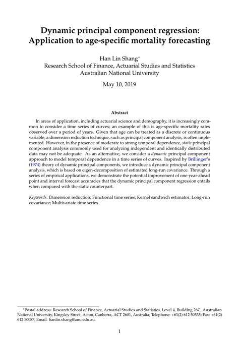 pdf dynamic principal component regression application to age specific mortality forecasting