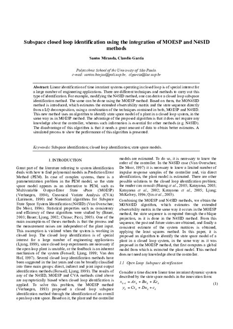 pdf subspace closed loop identification using the integration of moesp and n4sid methods