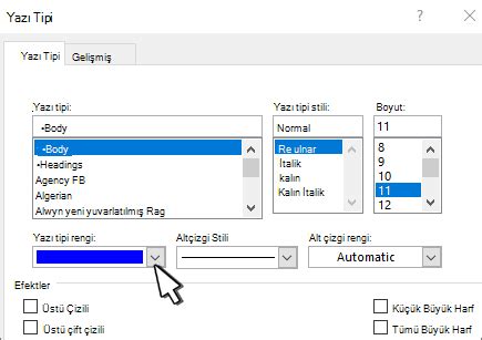 Word de varsayılan metin rengini yazı tipi rengi değiştirme Office