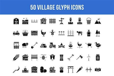 50 Iconos De Glifos De Aldea Vector Premium