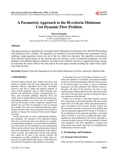 pdf a parametric approach to the bi criteria minimum cost dynamic flow problem