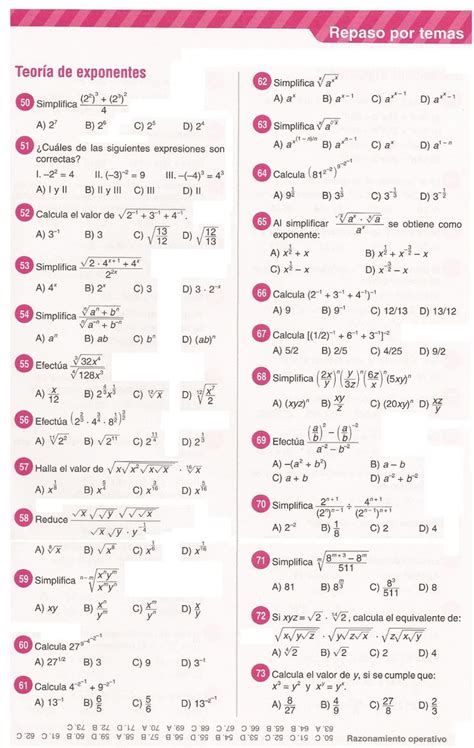 Teoría De Exponentes Ejercicios Resueltos Secundaria Matematicas Matematicas Discretas