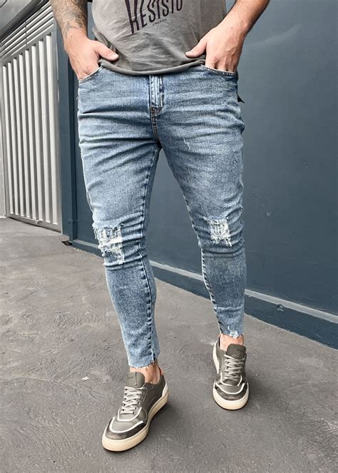 Calça Jeans Masculina Skinny Rasgada Lycra Kanto RG A Sua Loja