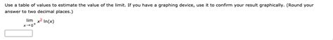 solved use a table of values to estimate the value of the