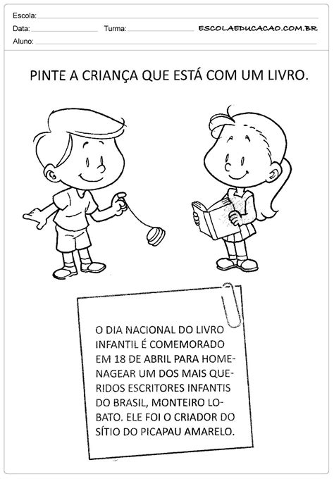 Atividades Para O Dia Do Livro Infantil Para Imprimir