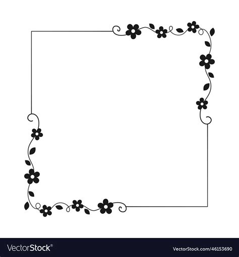 Botanical Square Frame Hand Drawn Line Border Vector Image