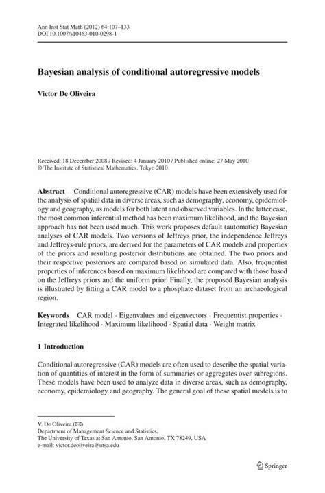 pdf bayesian analysis of conditional autoregressive modelsbayesian analysis of conditional