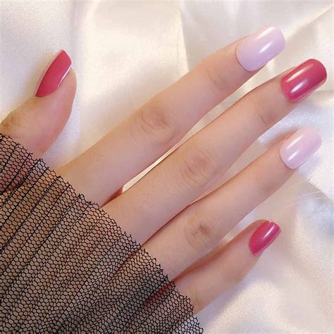 Buy Bomine Square Short Press On Nails Glossy Fake Nails Acrylic False