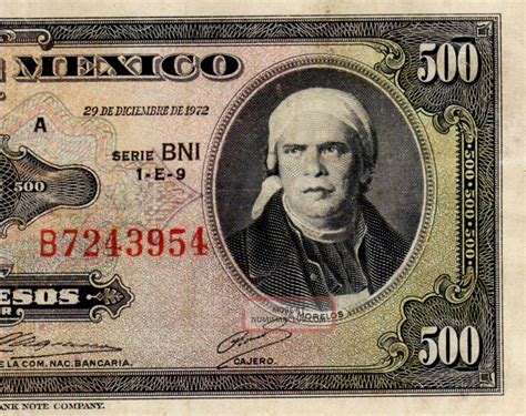 Mexico 1972 500 Pesos Morelos Serie Bni B7243954 Banknote