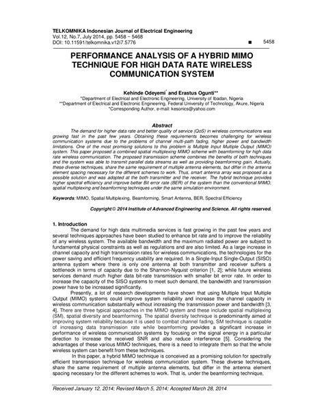 pdf performance analysis of a hybrid mimo technique for high rate wireless communication system