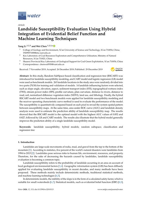 pdf landslide susceptibility evaluation using hybrid integration of evidential belief function
