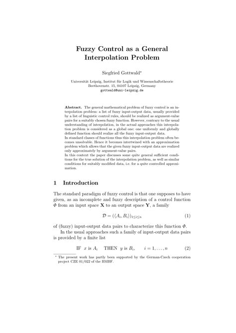 pdf fuzzy control as a general interpolation problem