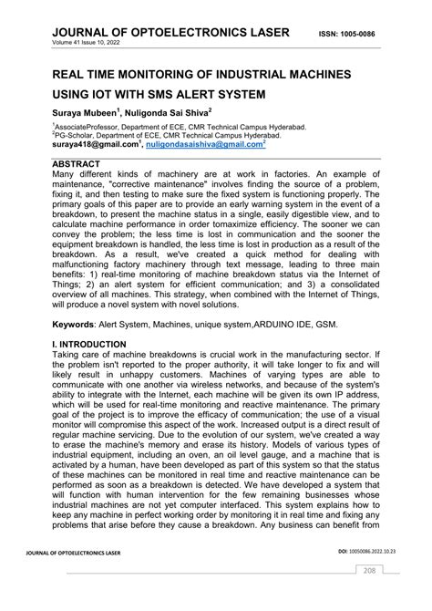 pdf journal of optoelectronics laser real time monitoring of industrial machines using iot
