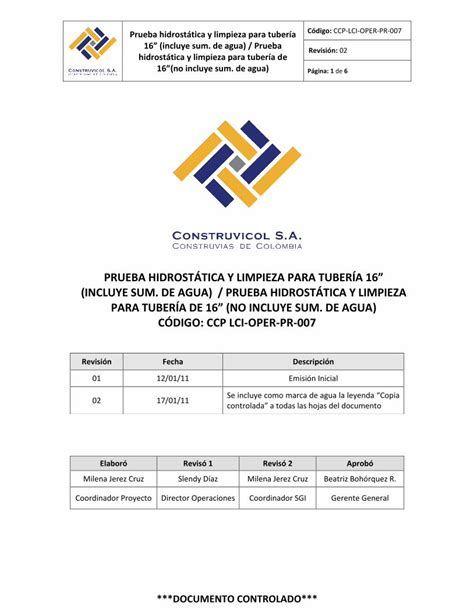 PDF PRUEBA HIDROST TICA Y LIMPIEZA PARA TUBERA 16 INCLUYE SUM DE