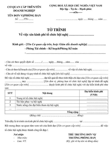 Mẫu tờ trình xin kinh phí chuẩn nhất file Word Kenhdaihoc net
